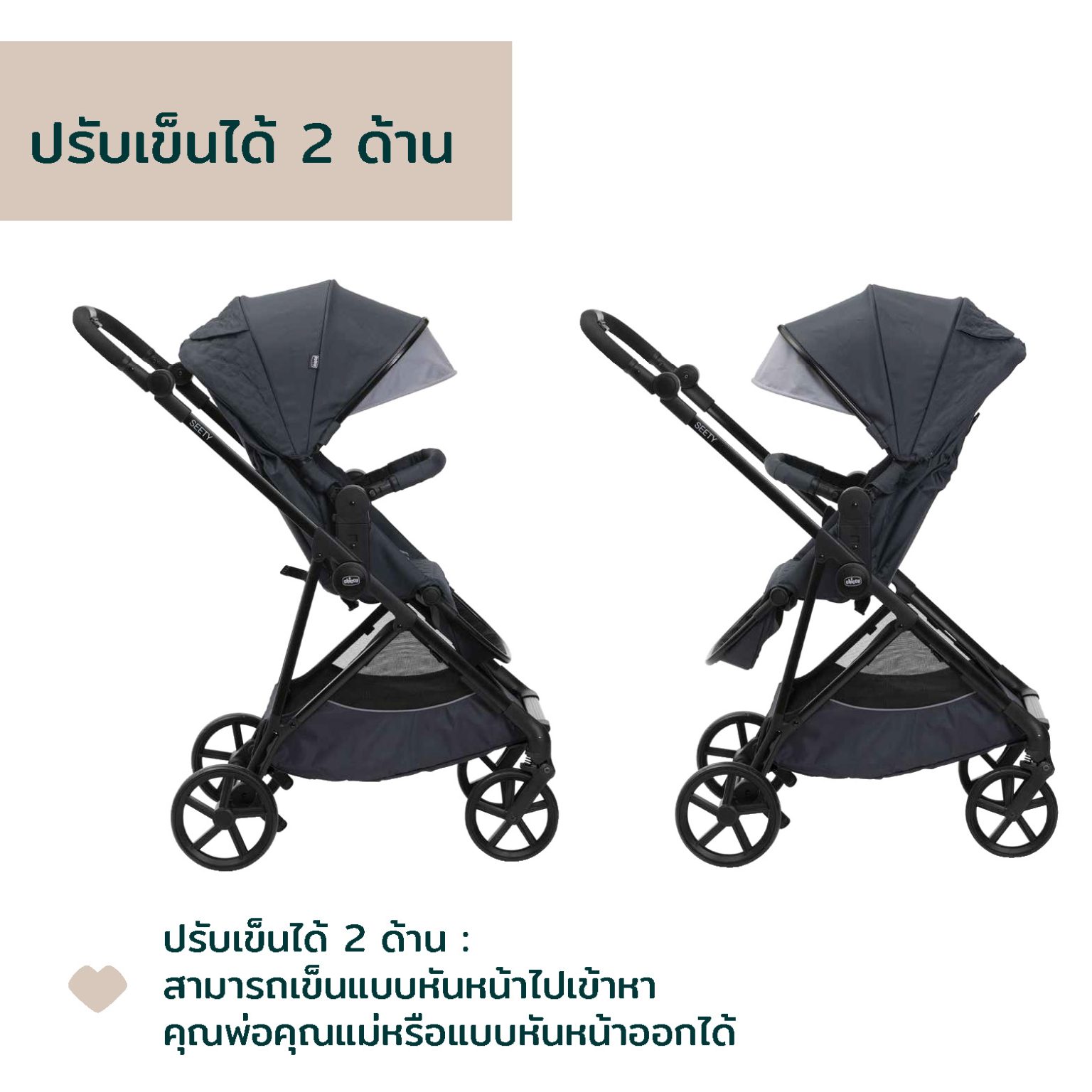 CHICCO SEETY STROLLER-BOSTON GREY รถเข็นเด็ก - chicco